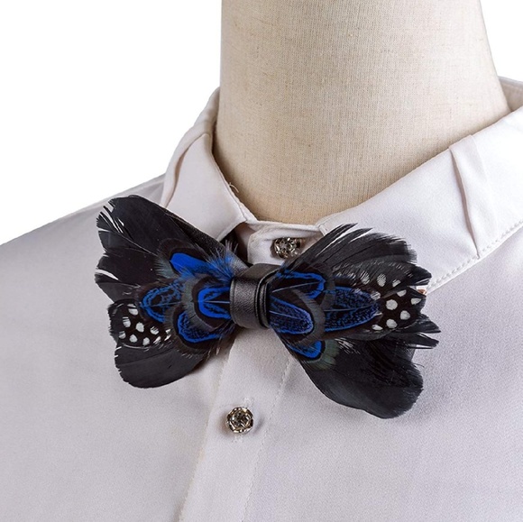 CYL | Accessories | Mens Natural Feather Pretied Bow Tie Black Blue ...